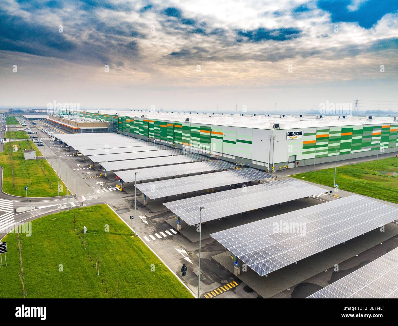 Beautiful Aerial view of an Amazon logistics / distribution warehouse ...