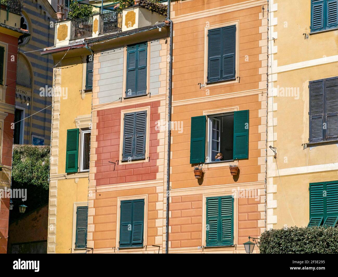 Portofino pictoresque village Italy colorful buildings detail Stock ...