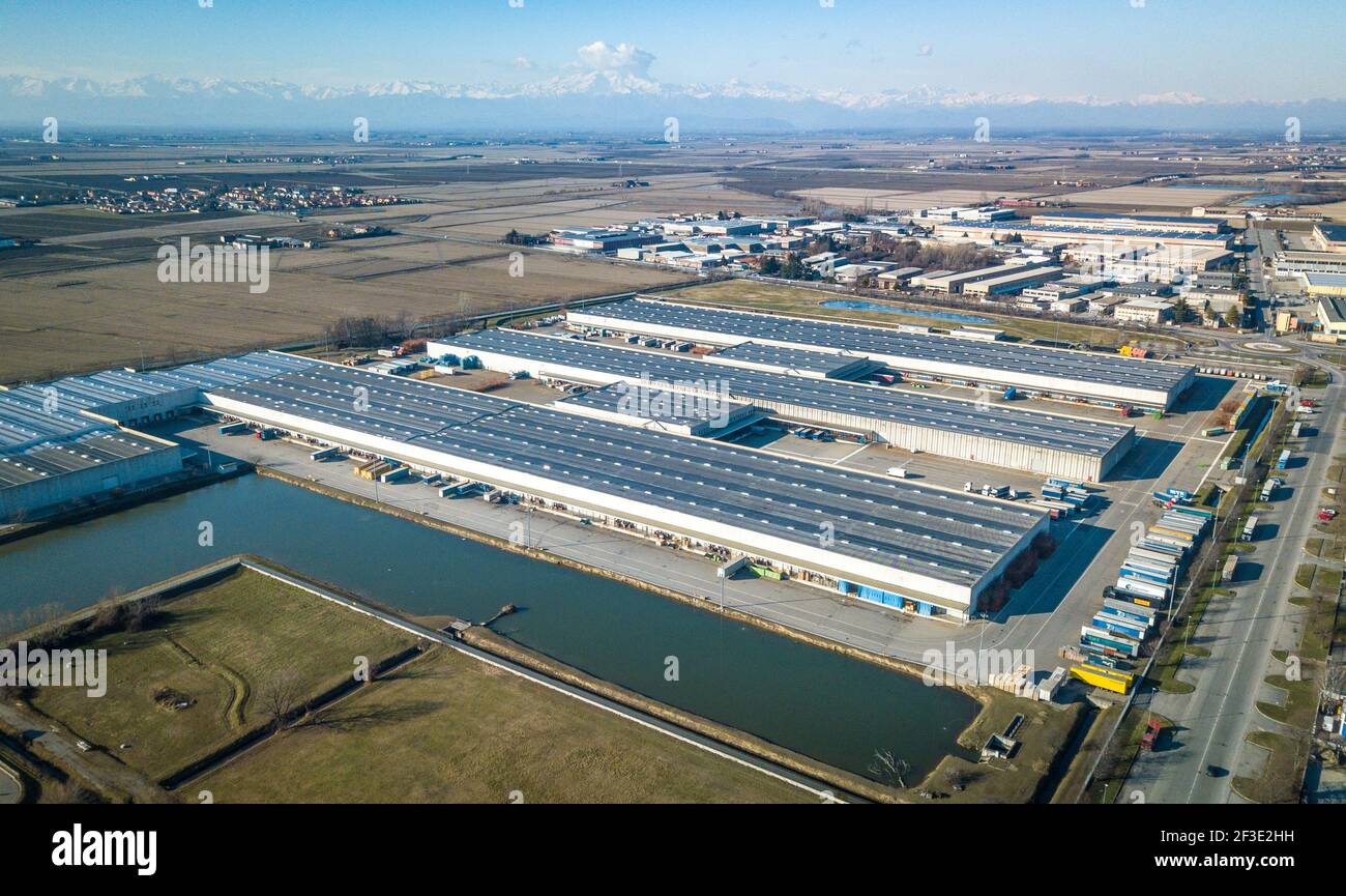 Beautiful Aerial view of a logistics / industrial warehouse Stock Photo ...