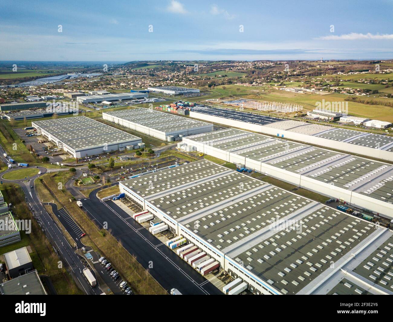Beautiful Aerial view of a logistics / industrial warehouse Stock Photo ...