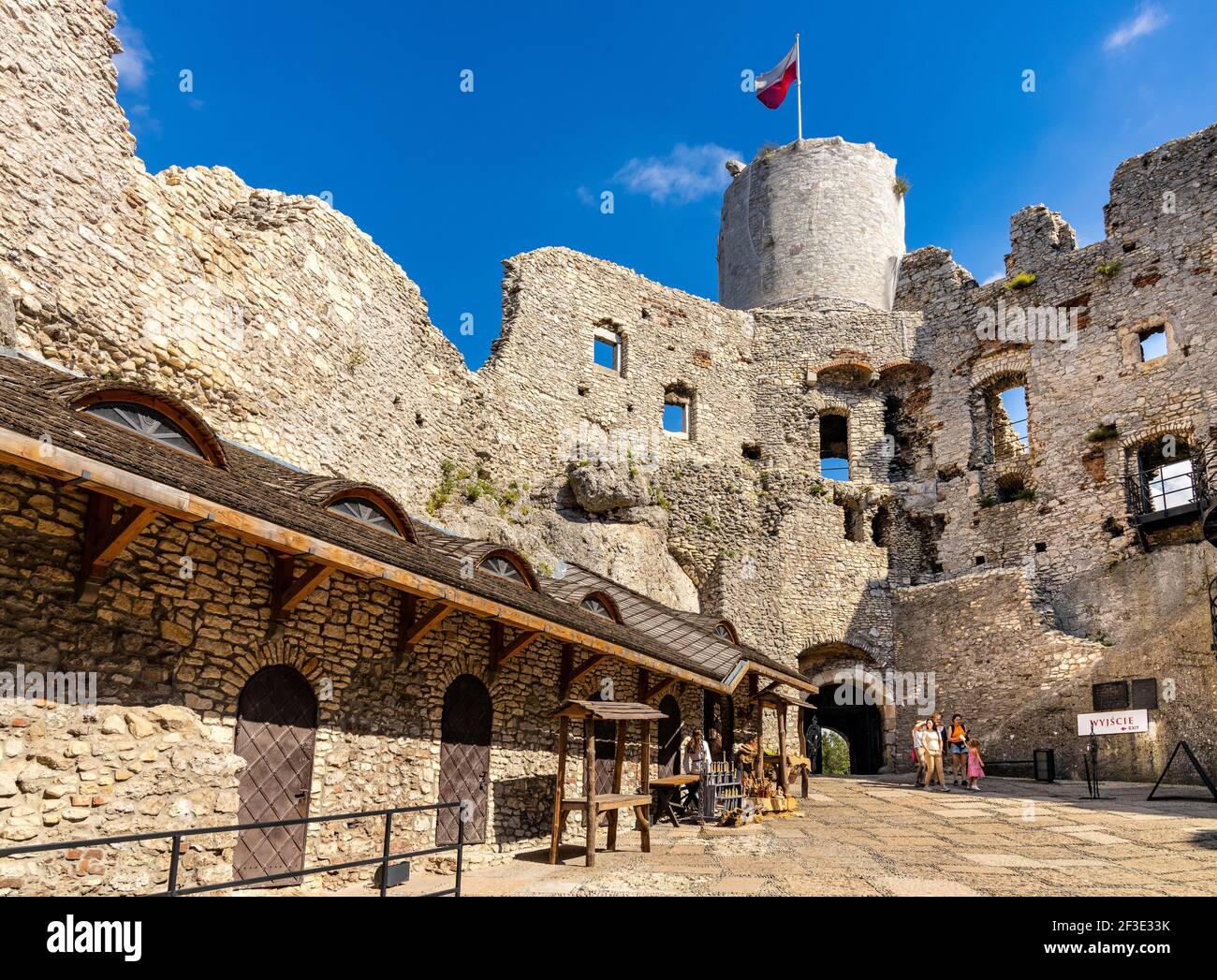 Podzamcze, Poland - August 25, 2020: Inner yard and gate tower of ...