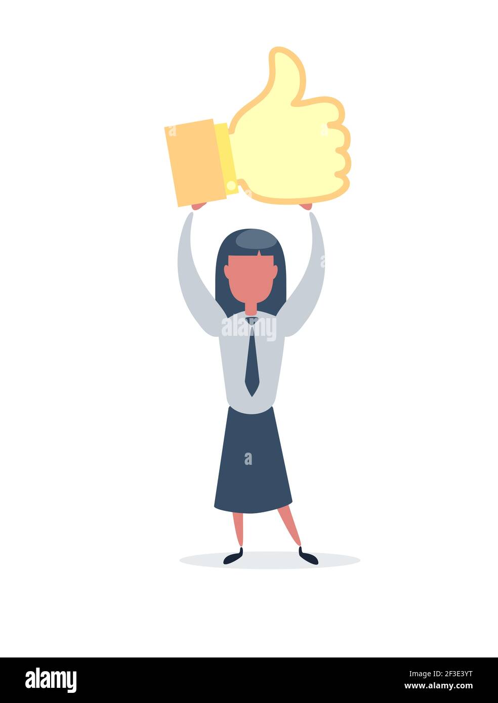 Happy businesswoman with prize thumbs up sign. Businesswoman holds the ...