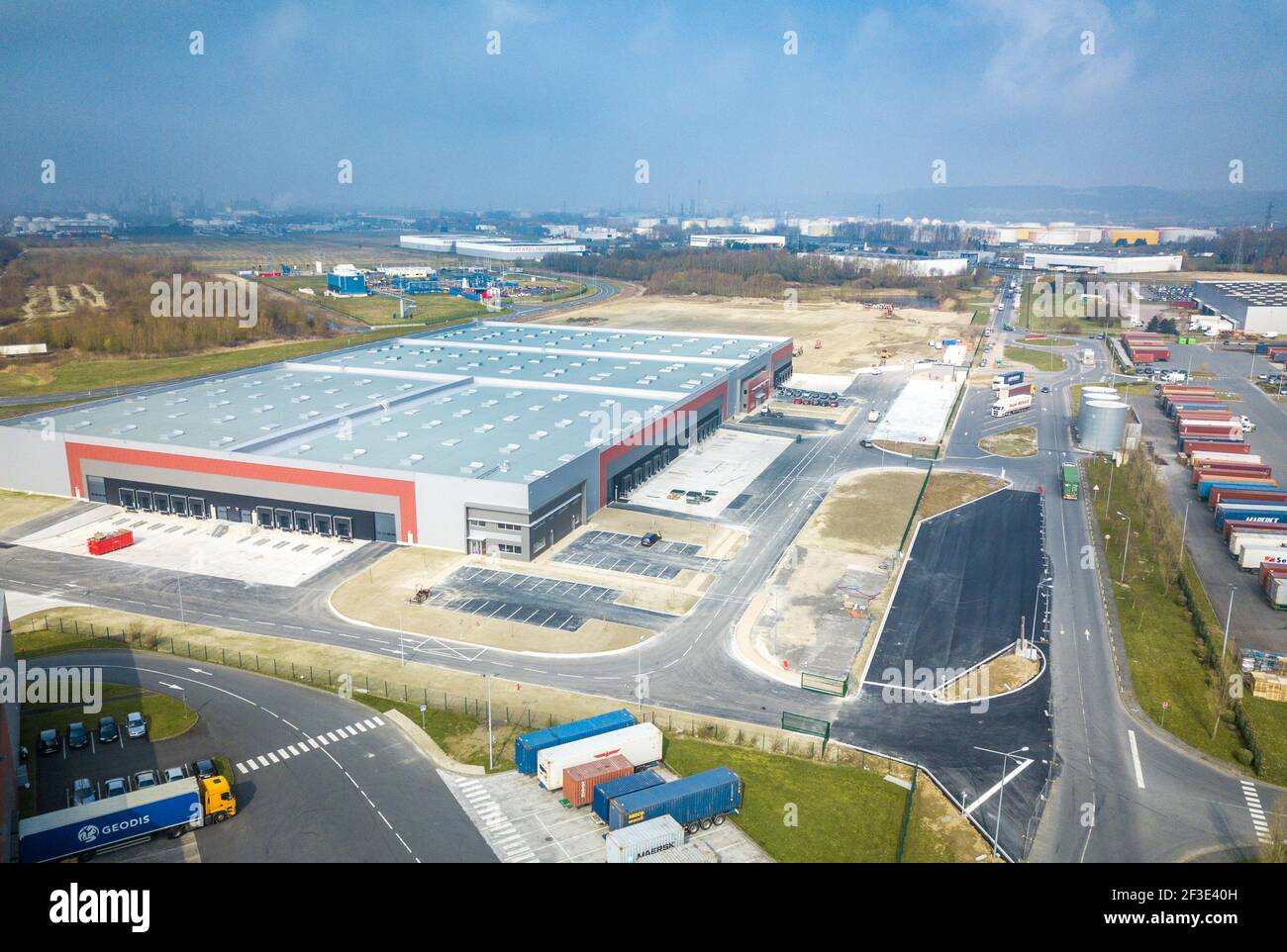 Beautiful Aerial view of a logistics / industrial warehouse Stock Photo ...