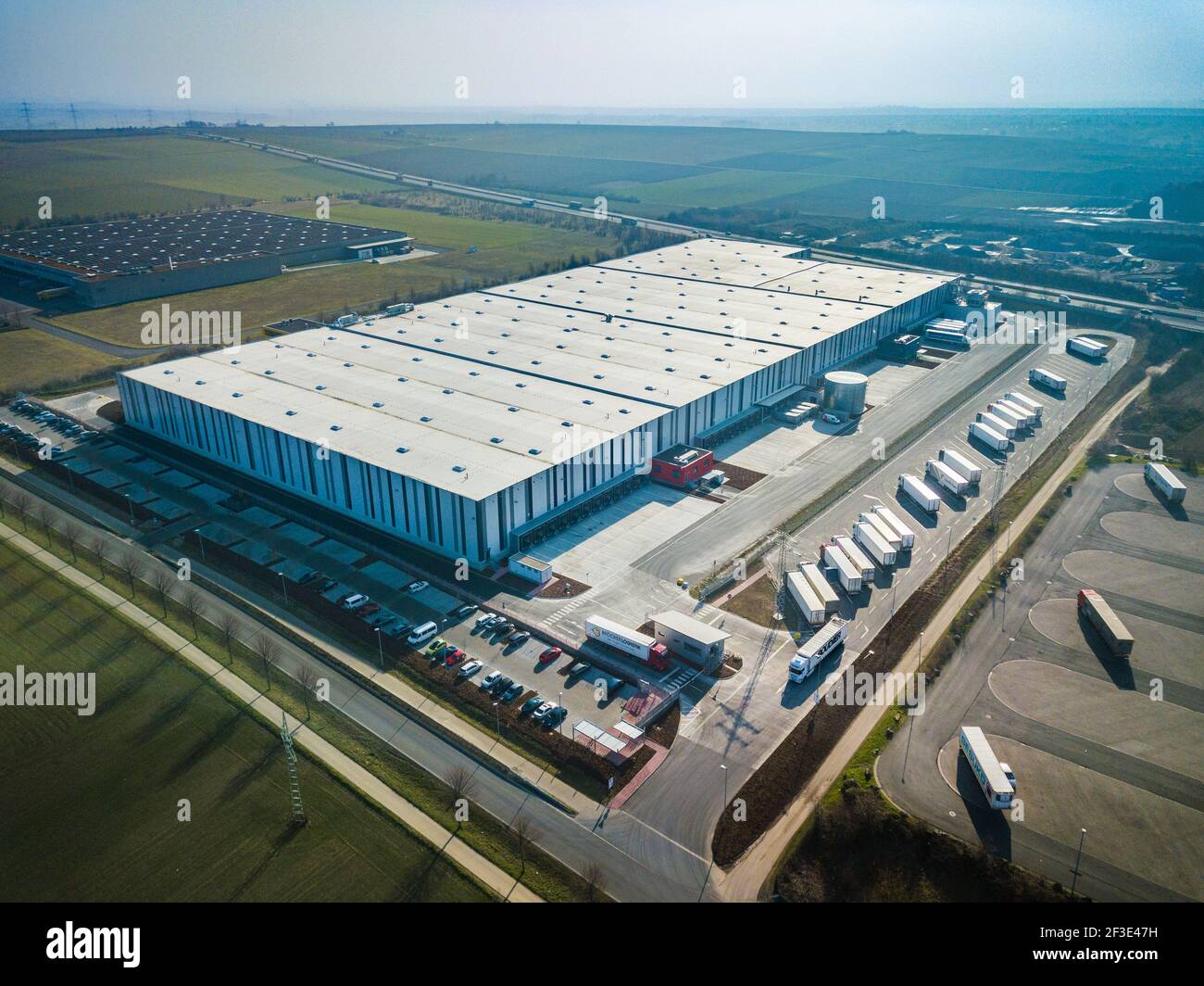 Beautiful Aerial view of a logistics / industrial warehouse Stock Photo ...