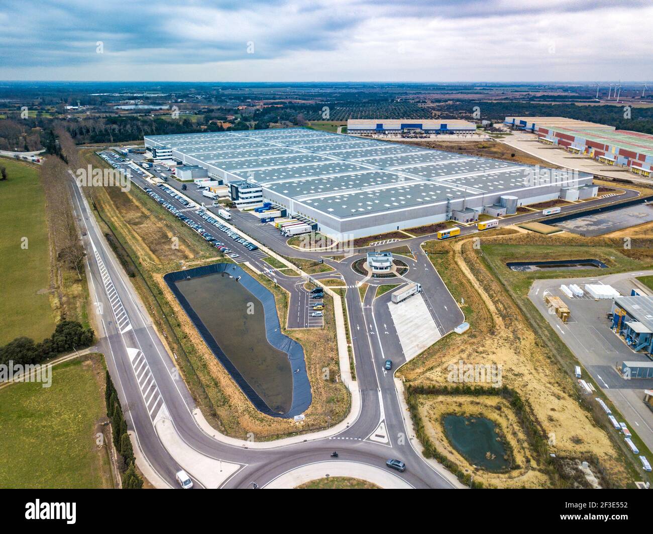 Beautiful Aerial view of a logistics / industrial warehouse Stock Photo ...