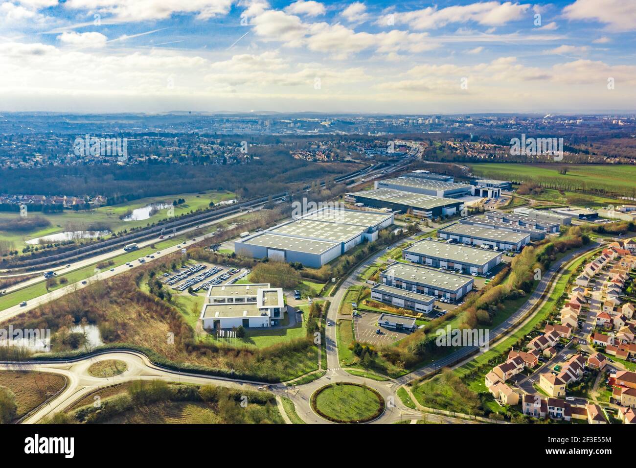 Beautiful Aerial view of a logistics / industrial warehouse Stock Photo ...