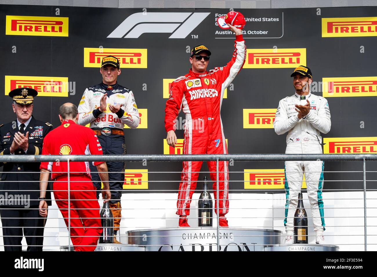 Podium. RAIKKONEN Kimi (fin), Scuderia Ferrari SF71H, VERSTAPPEN Max ...