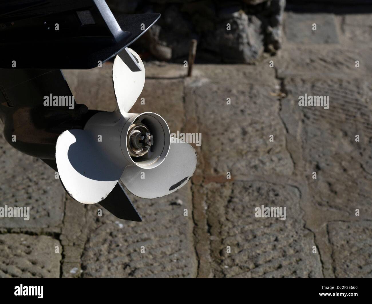 Small boat engine propeller detail Stock Photo - Alamy