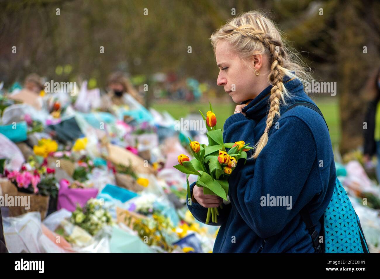 London, UK. 16th Mar, 2021. Tributes to Sarah Everard at Clapham Common ...