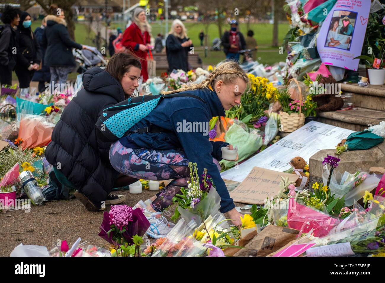 London, UK. 16th Mar, 2021. Tributes to Sarah Everard at Clapham Common ...