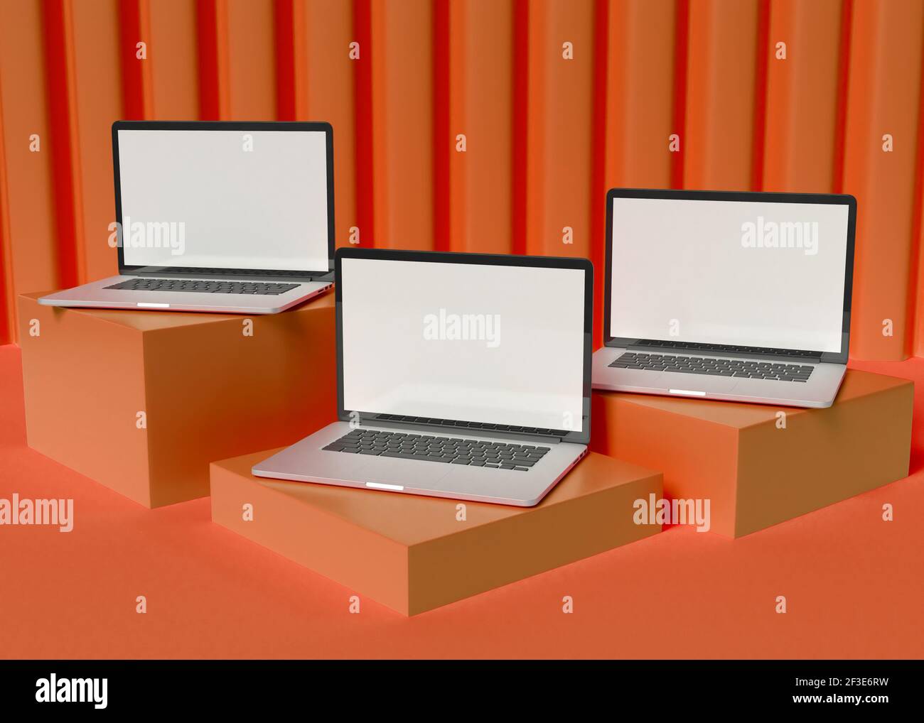 3D Illustration. Three laptops with blank screen Stock Photo - Alamy
