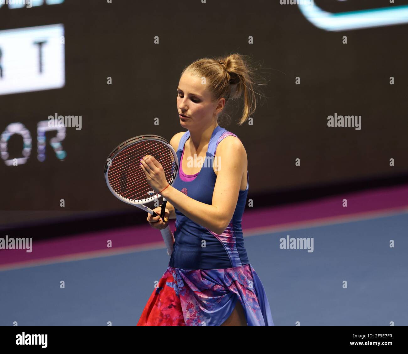 Daria Mishina of Russia seen in action during a match against Kamilla ...