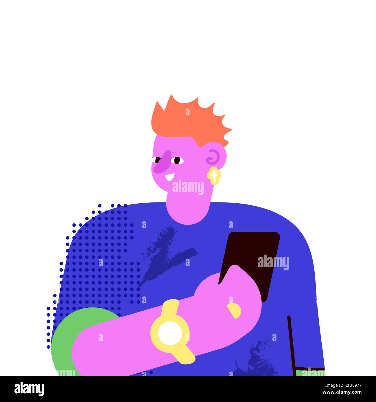 Happy male holding gadget Stock Vector Images - Alamy