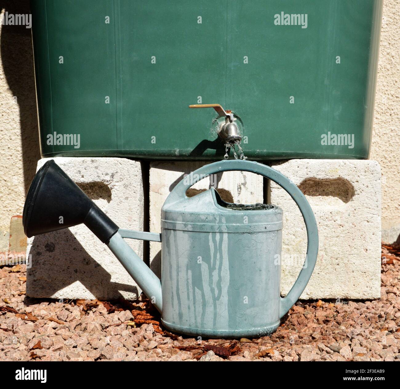 Ecological system for filling a watering can with rainwater from a ...