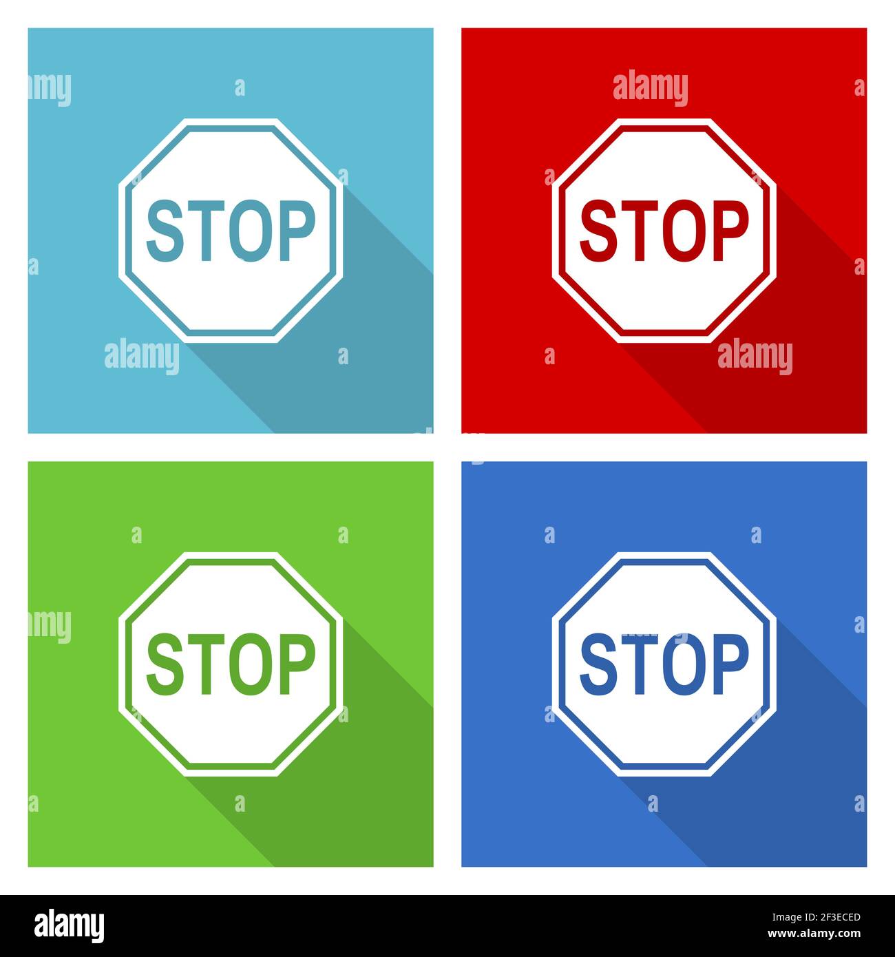 Stop, sign, danger, warning icon set, flat design vector illustration ...