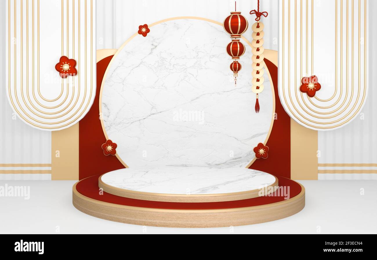 3D rendering .Red Chinese podium minimal geometric Stock Photo - Alamy