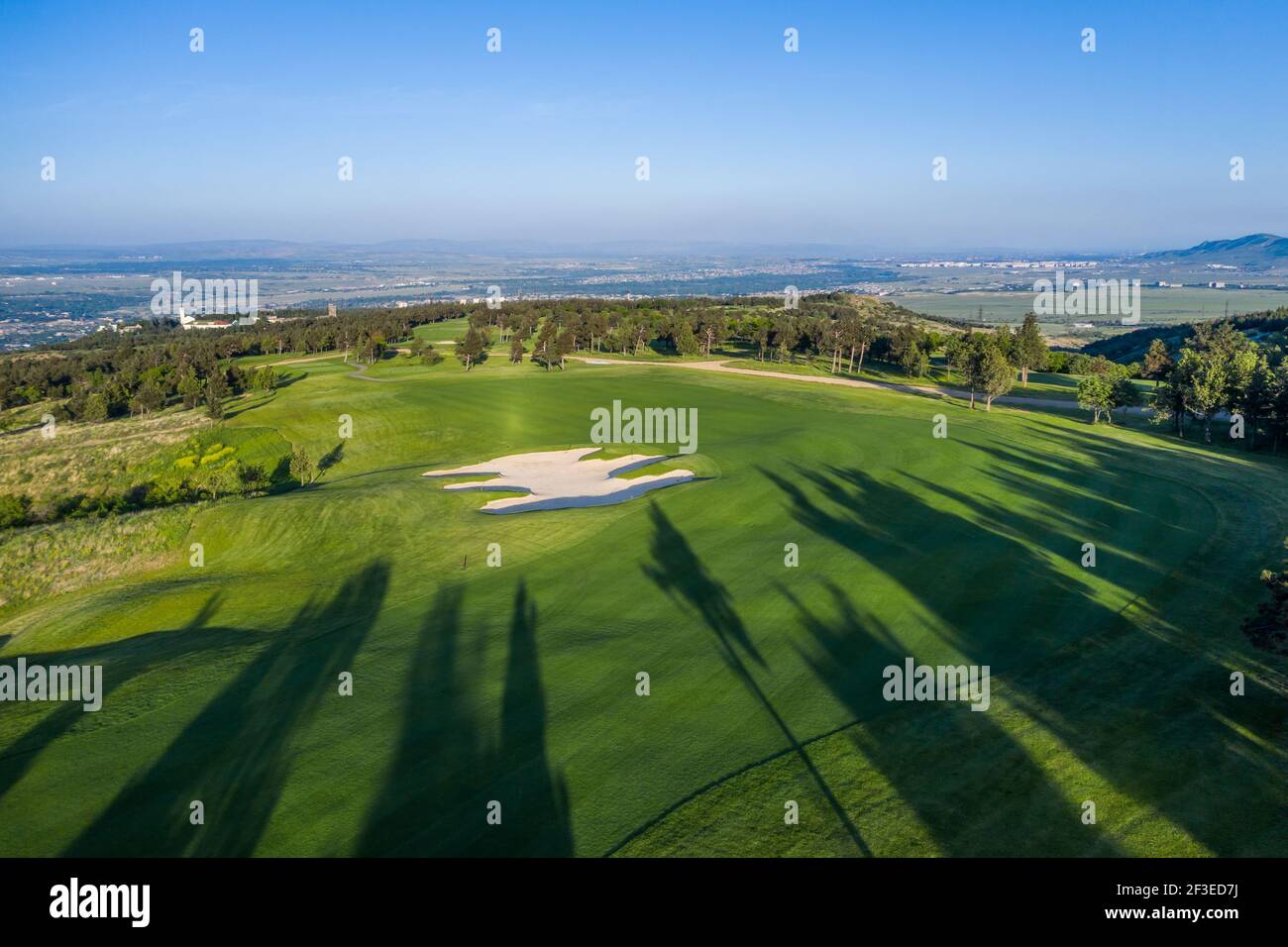 Aerial view of the green golf course in Tbilisi. Georgia. Bird's-eye ...