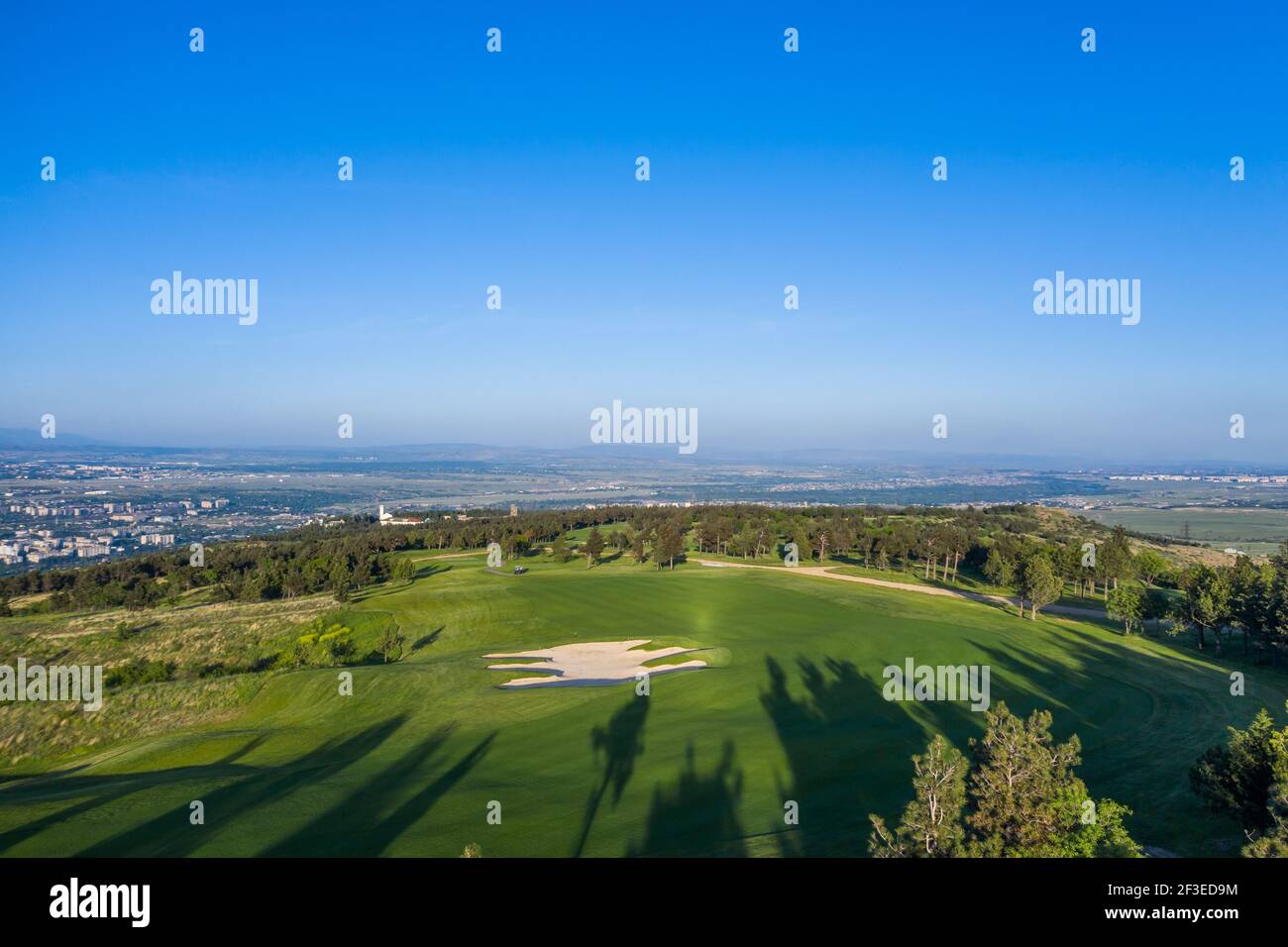 Aerial view of the green golf course in Tbilisi. Georgia. Bird's-eye ...