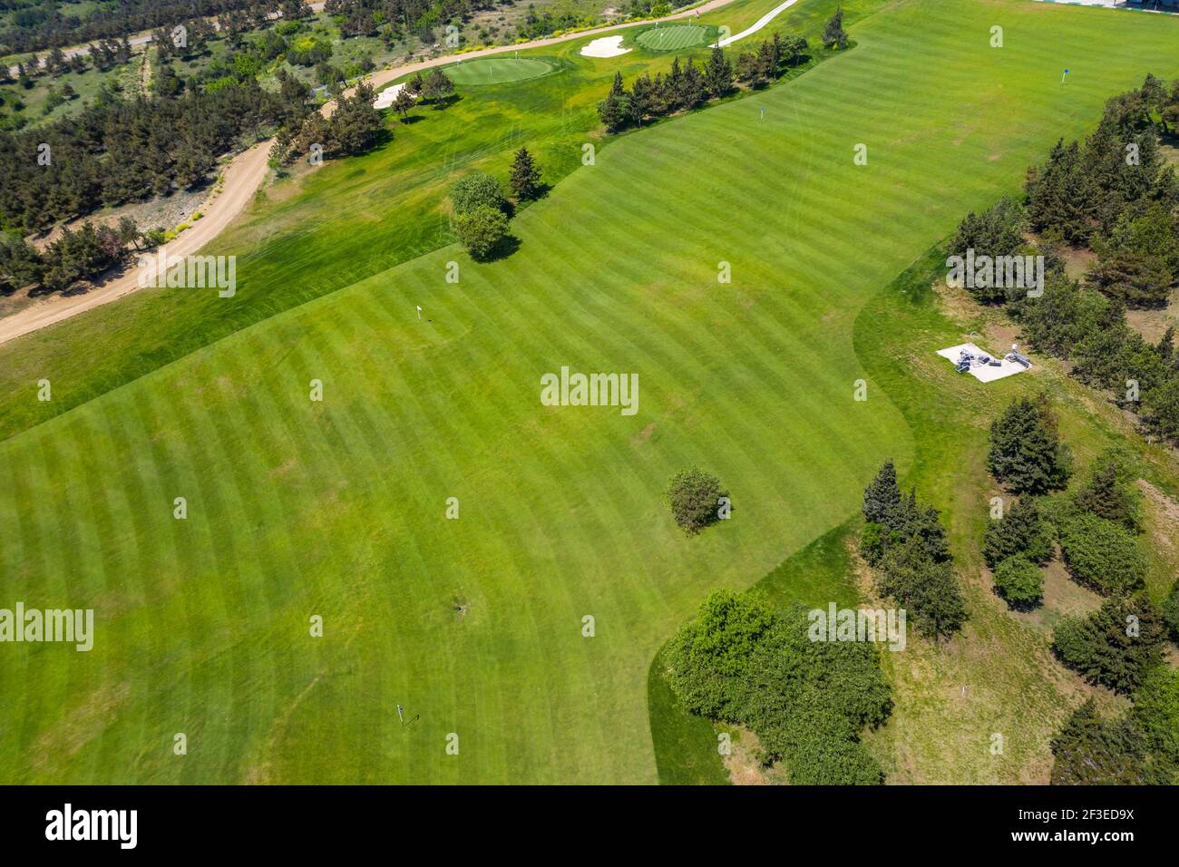 Aerial view of the green golf course in Tbilisi. Georgia. Bird's-eye ...
