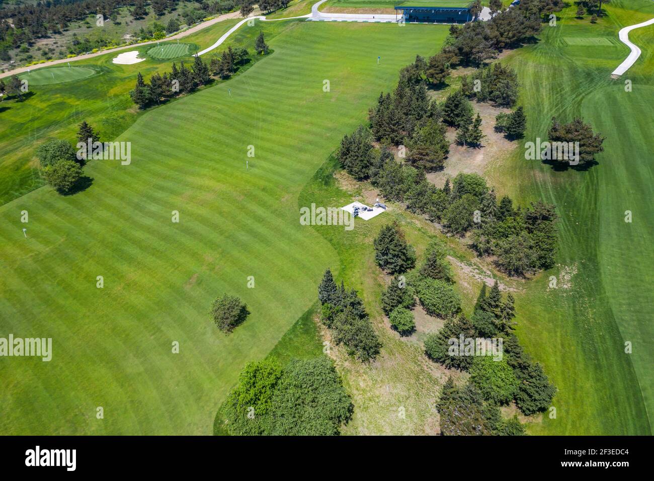 Aerial view of the green golf course in Tbilisi. Georgia. Bird's-eye ...
