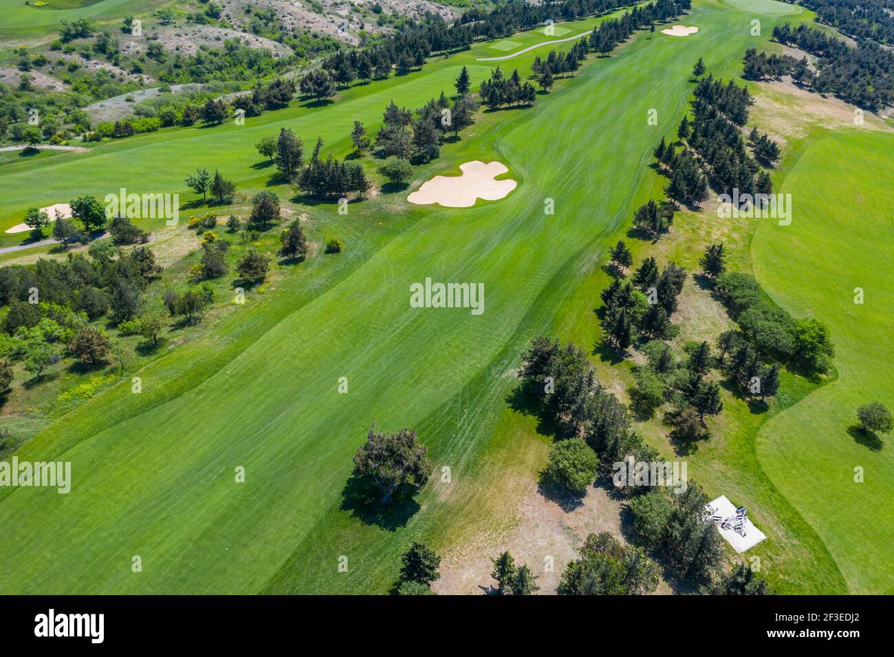 Aerial view of the green golf course in Tbilisi. Georgia. Bird's-eye ...