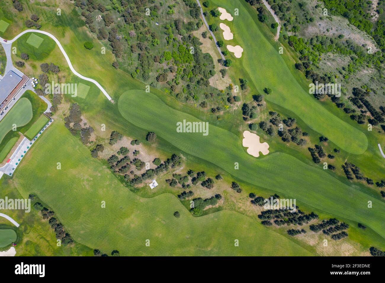 Aerial view of the green golf course in Tbilisi. Georgia. Bird's-eye ...