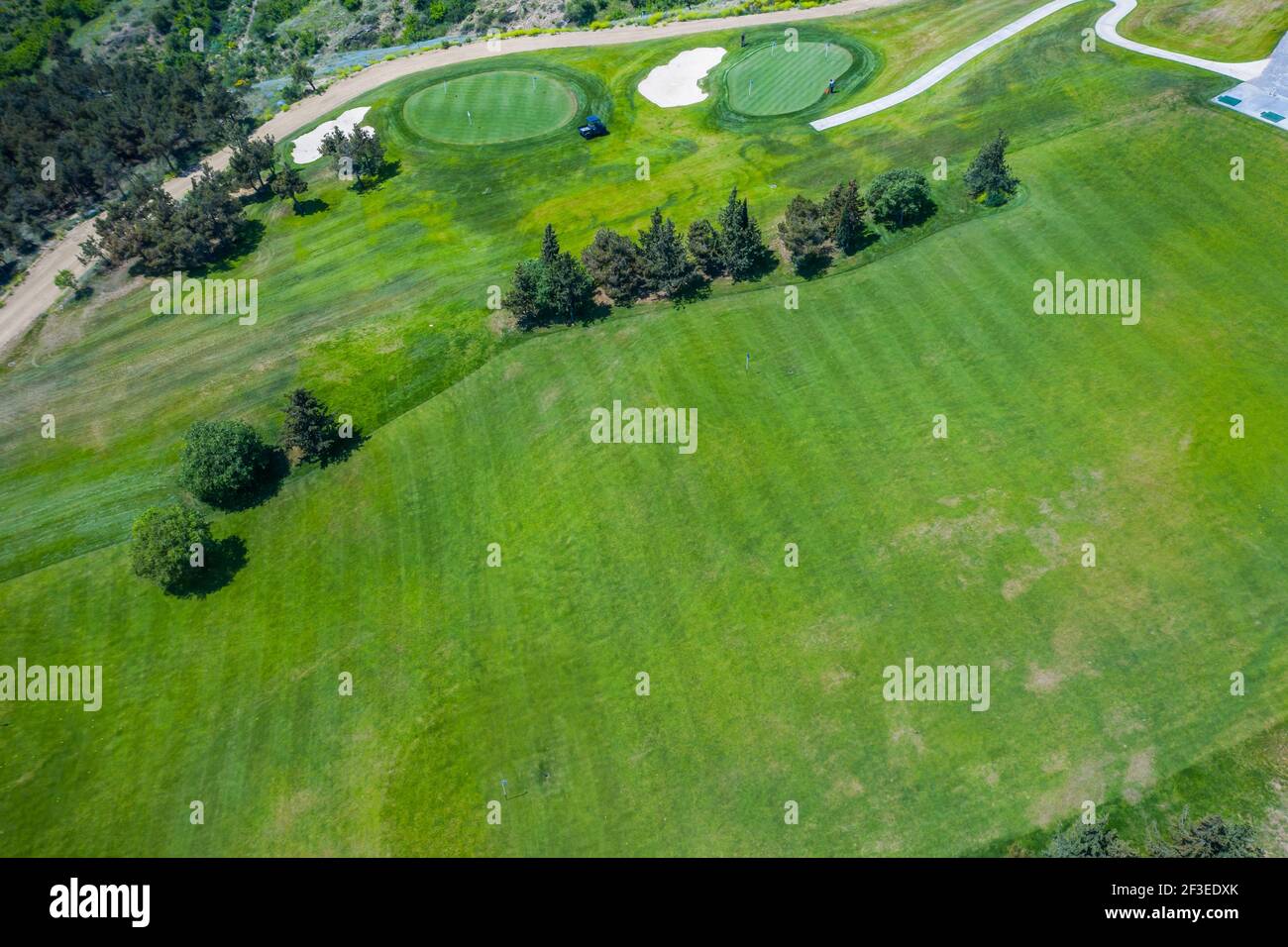 Aerial view of the green golf course in Tbilisi. Georgia. Bird's-eye ...