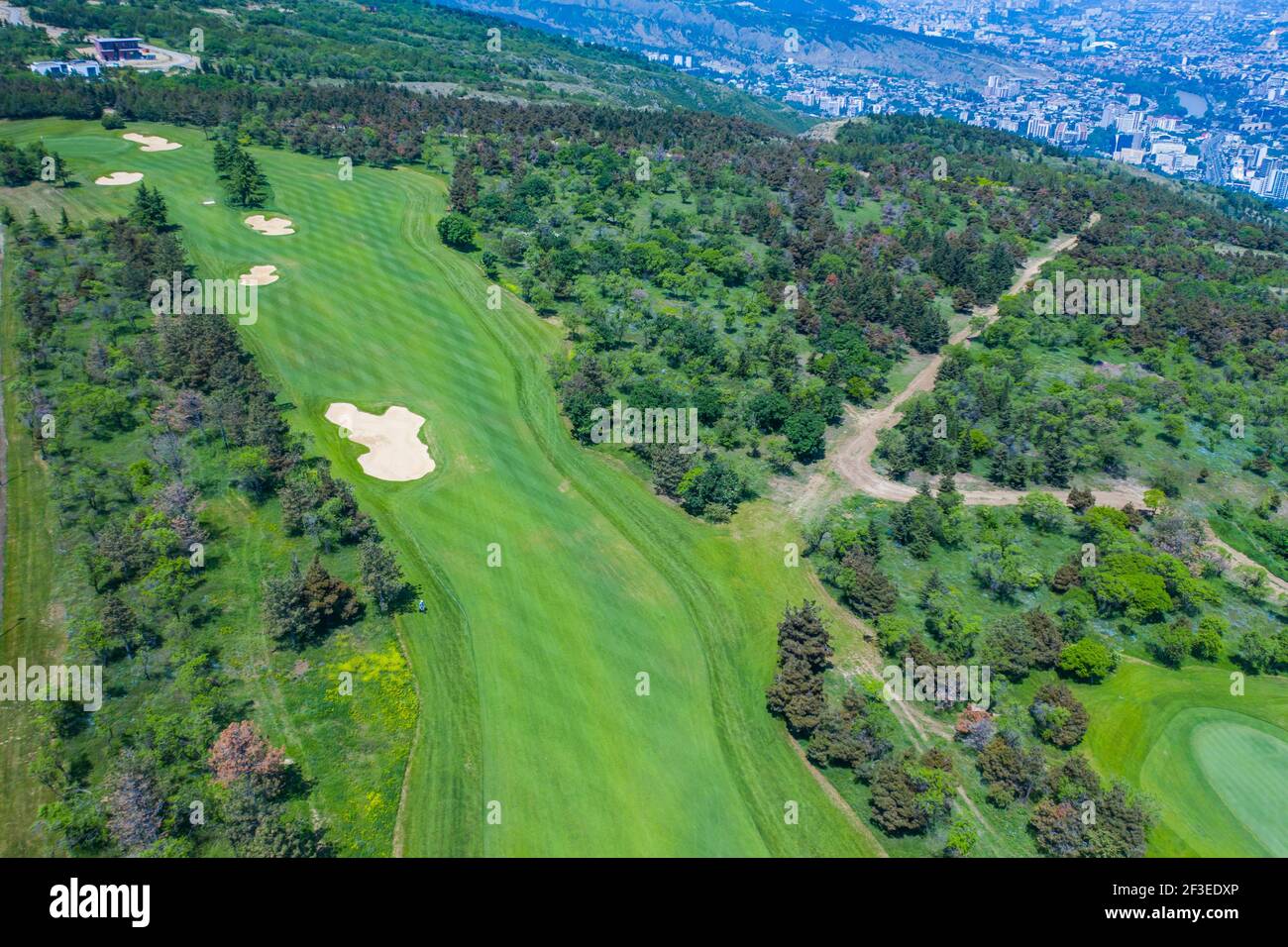 Aerial view of the green golf course in Tbilisi. Georgia. Bird's-eye ...