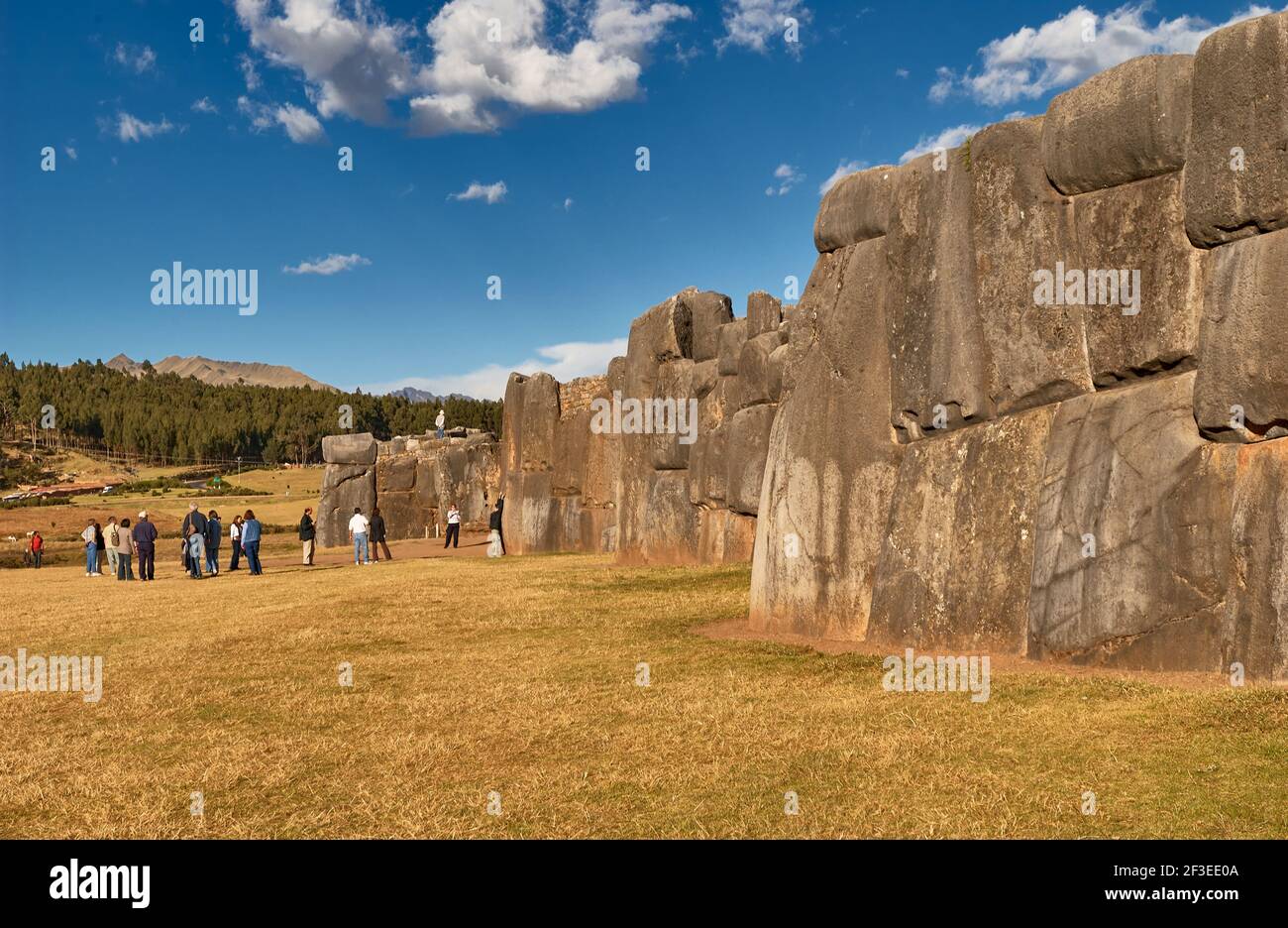huge walls of Inca Fortress Saqsayhuaman, close above Cusco, Peru ...