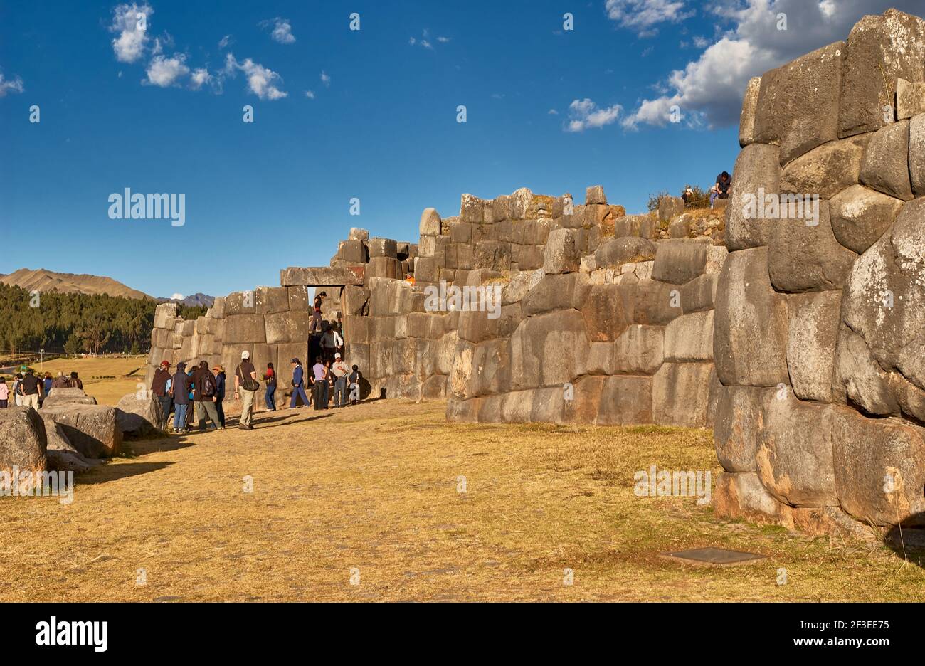 huge walls of Inca Fortress Saqsayhuaman, close above Cusco, Peru ...