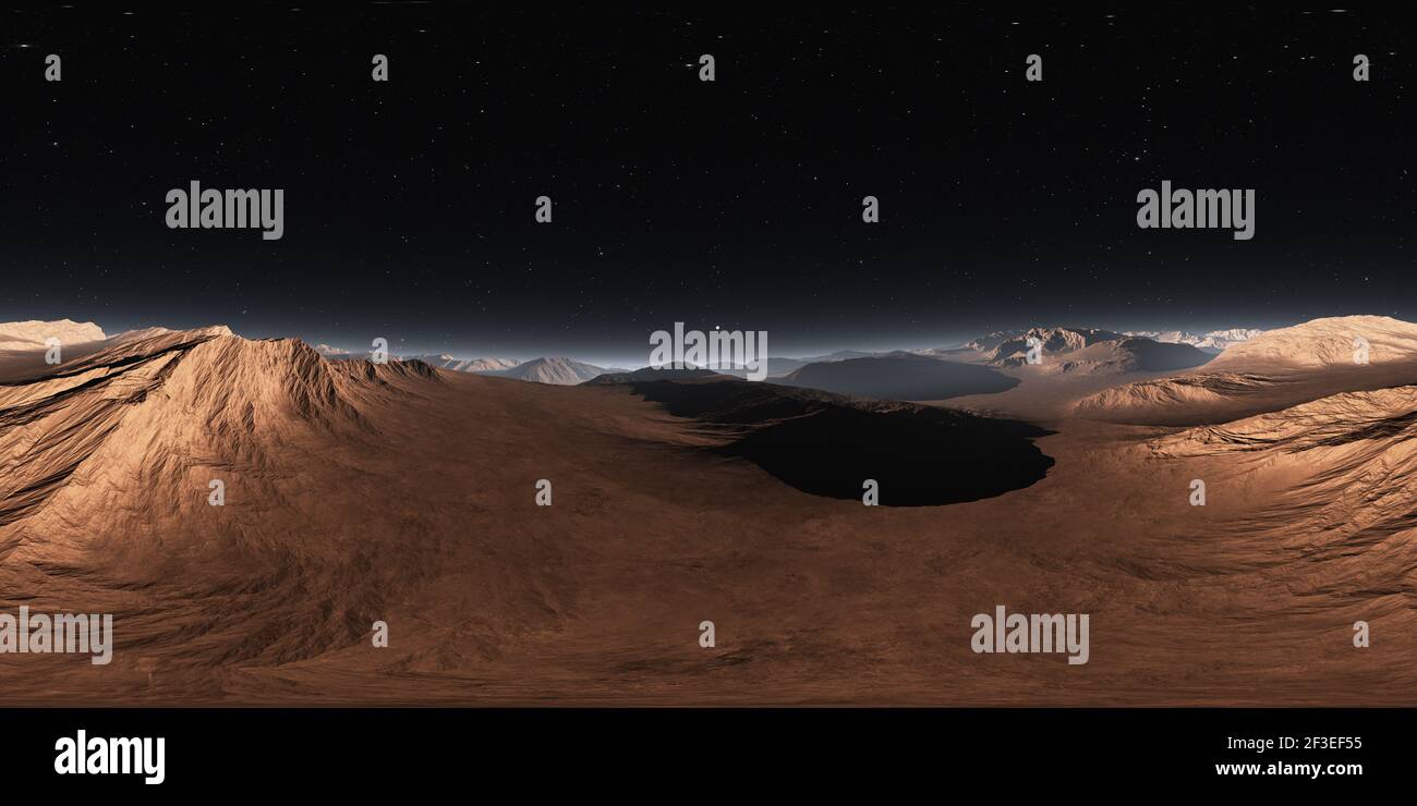 360 degree night desert landscape. Equirectangular projection ...