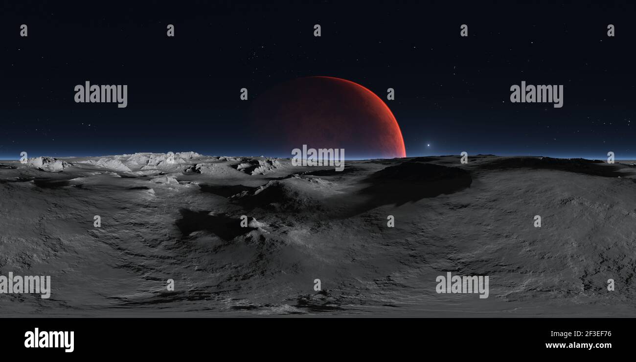 360 degree panorama of Phobos with the red planet Mars in the ...