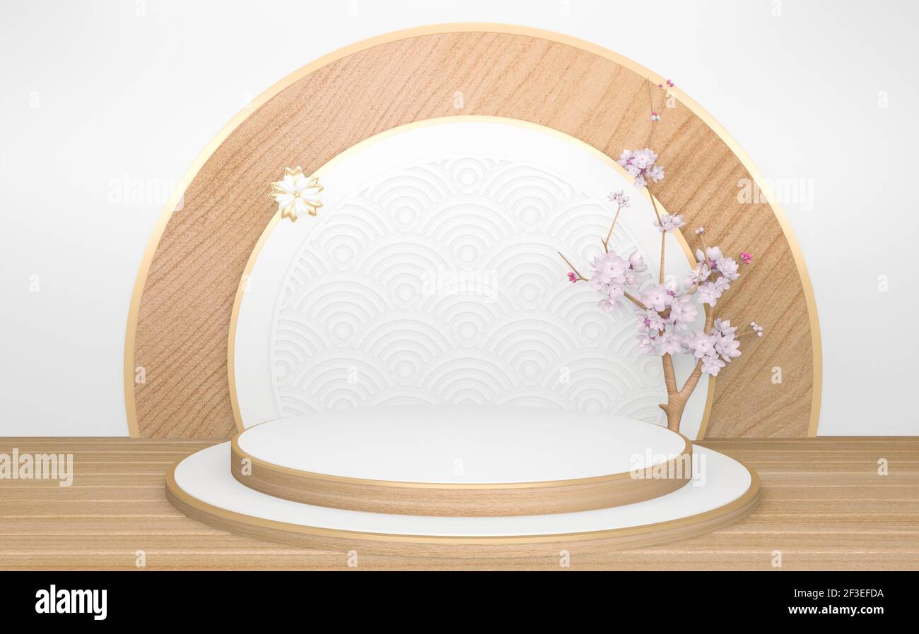 Circle White wooden Podium minimal geometric and decoration japanese ...