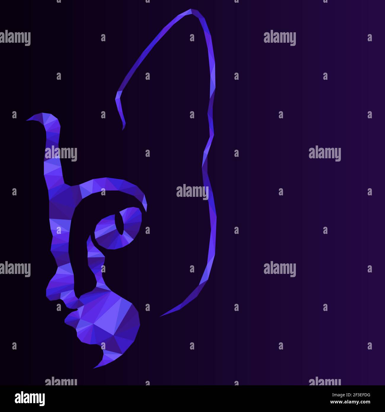 Mosaic of cat muzzle in violet hues isolated on the dark background ...