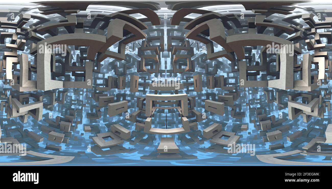 360 degree labyrinth, abstract maze background, equirectangular ...