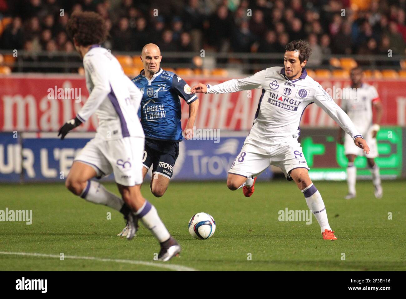 Oscar Trejo, of Toulouse and Benjamin Nivet of Troyes during the French ...
