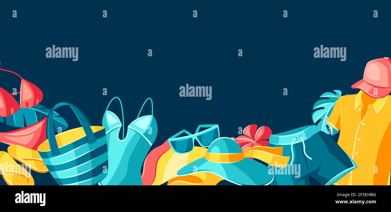 Background with beachwear and swimwear. Summer clothes and accessories ...
