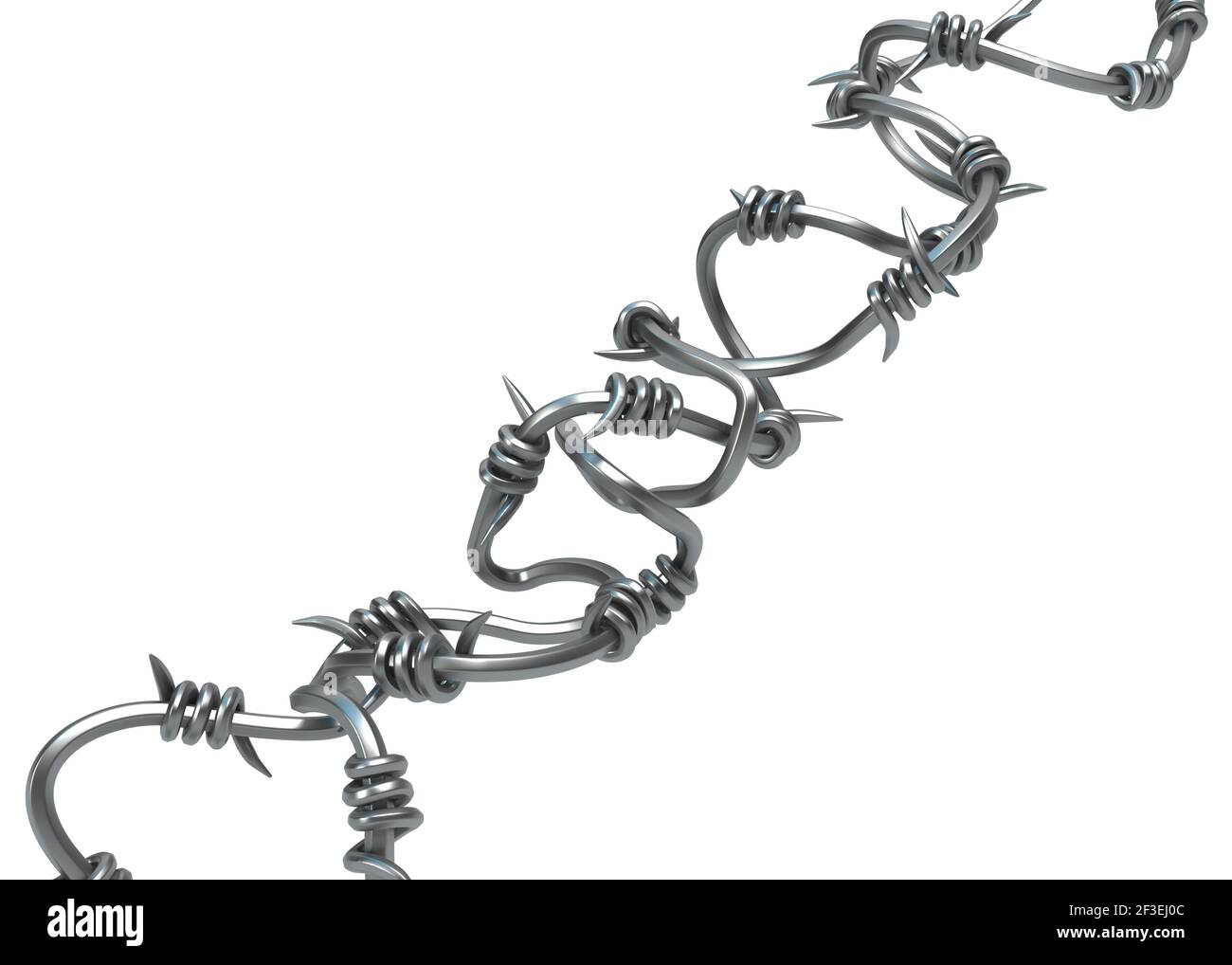 Barbed wire deformed spiral, grey metal 3d illustration, isolated ...
