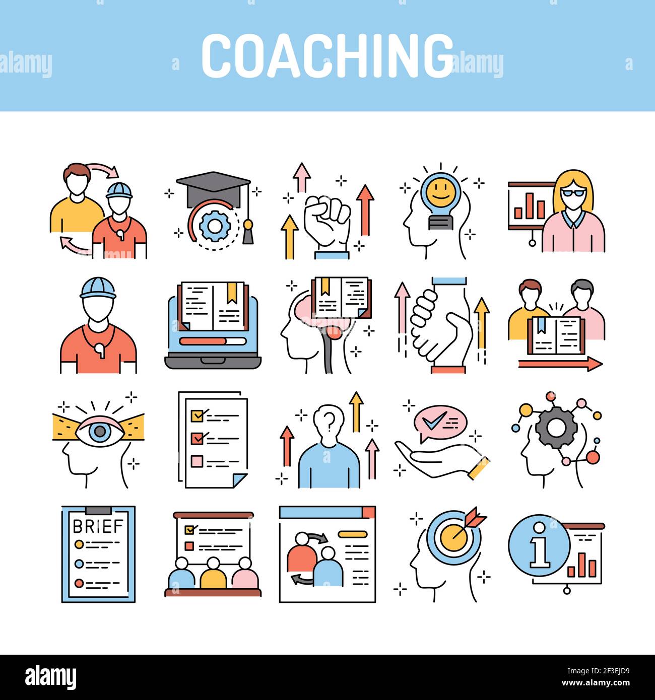 Coaching color line icons set. Signs for web page, mobile app, button ...