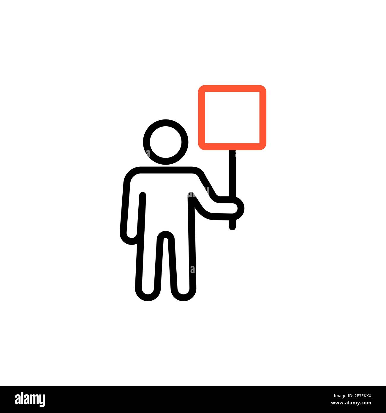Man standing and holding in hands big sign, banner, card vector icon ...