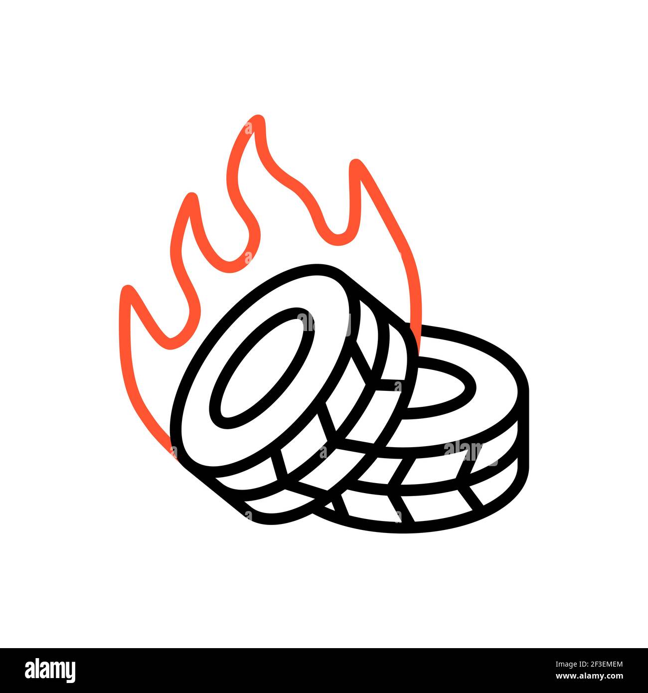 Two lying burning tires revolutionary barricade vector icon ...