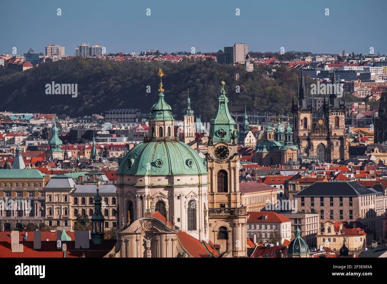 Prague red roofs and dozen spires of historical Old Town of Prague ...