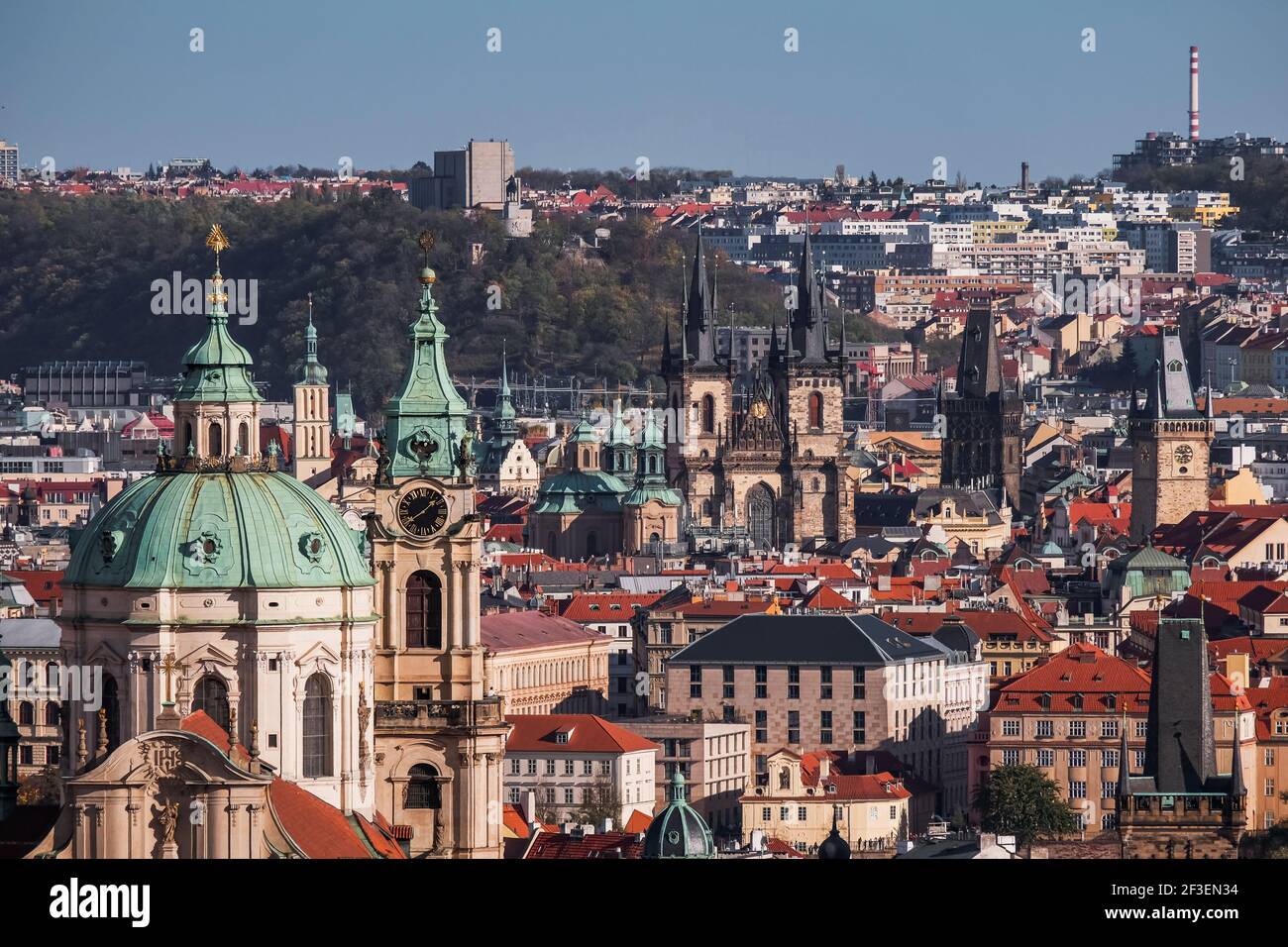 Prague red roofs and dozen spires of historical Old Town of Prague ...
