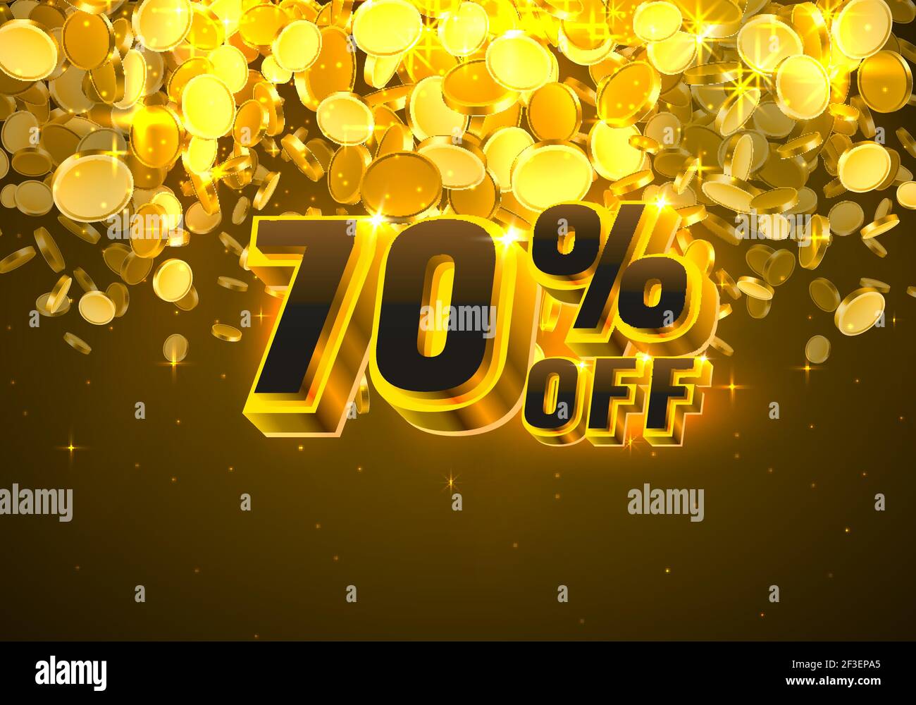 Sale 70 off banner, promotion discount flyer, Big win golden coins ...