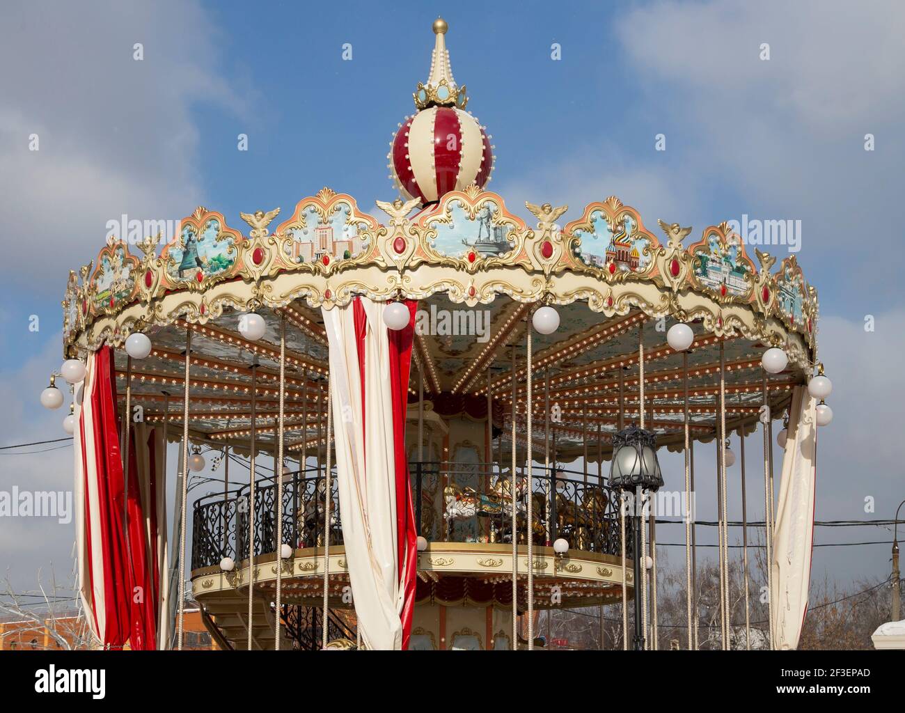 Old classic French vintage carousel in a holiday park. Moscow, Russia ...