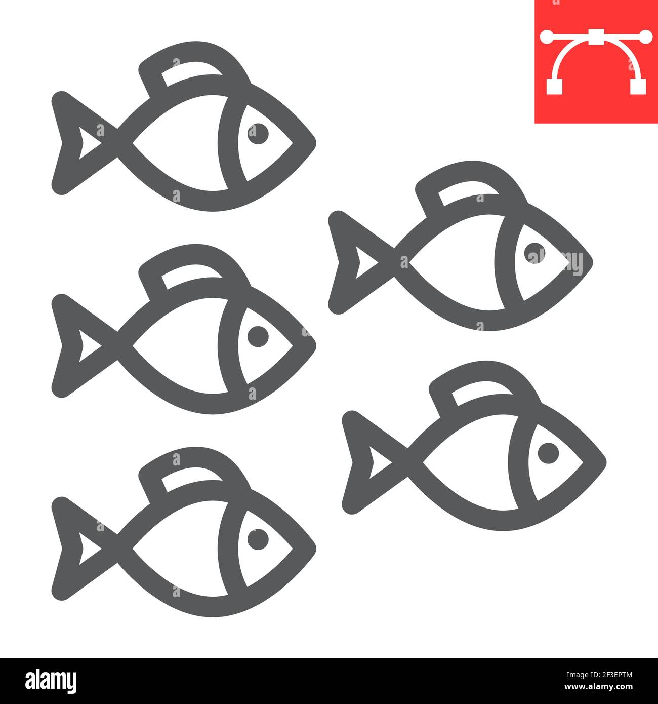 Group of sea fishes line icon, sea fish and ocean animals, fishes ...
