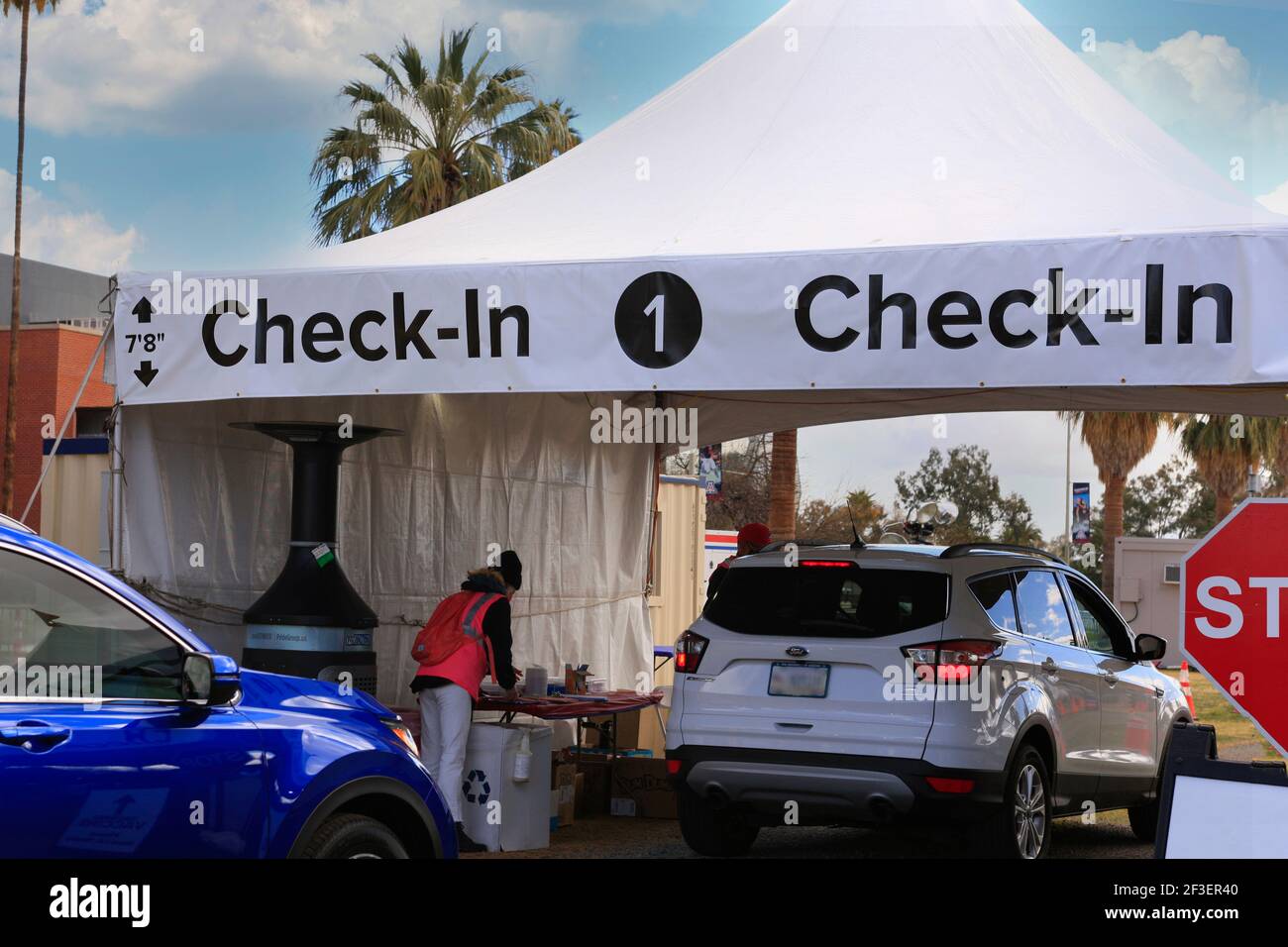 Covid Vaccination drive-thru at the University of Arizona in Tucson, AZ ...