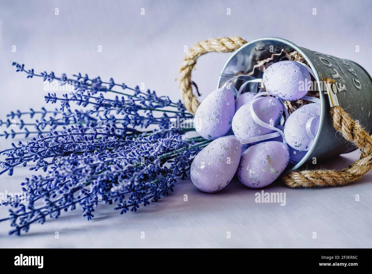 Happy Easter greeting card with lavender in purple Stock Photo - Alamy