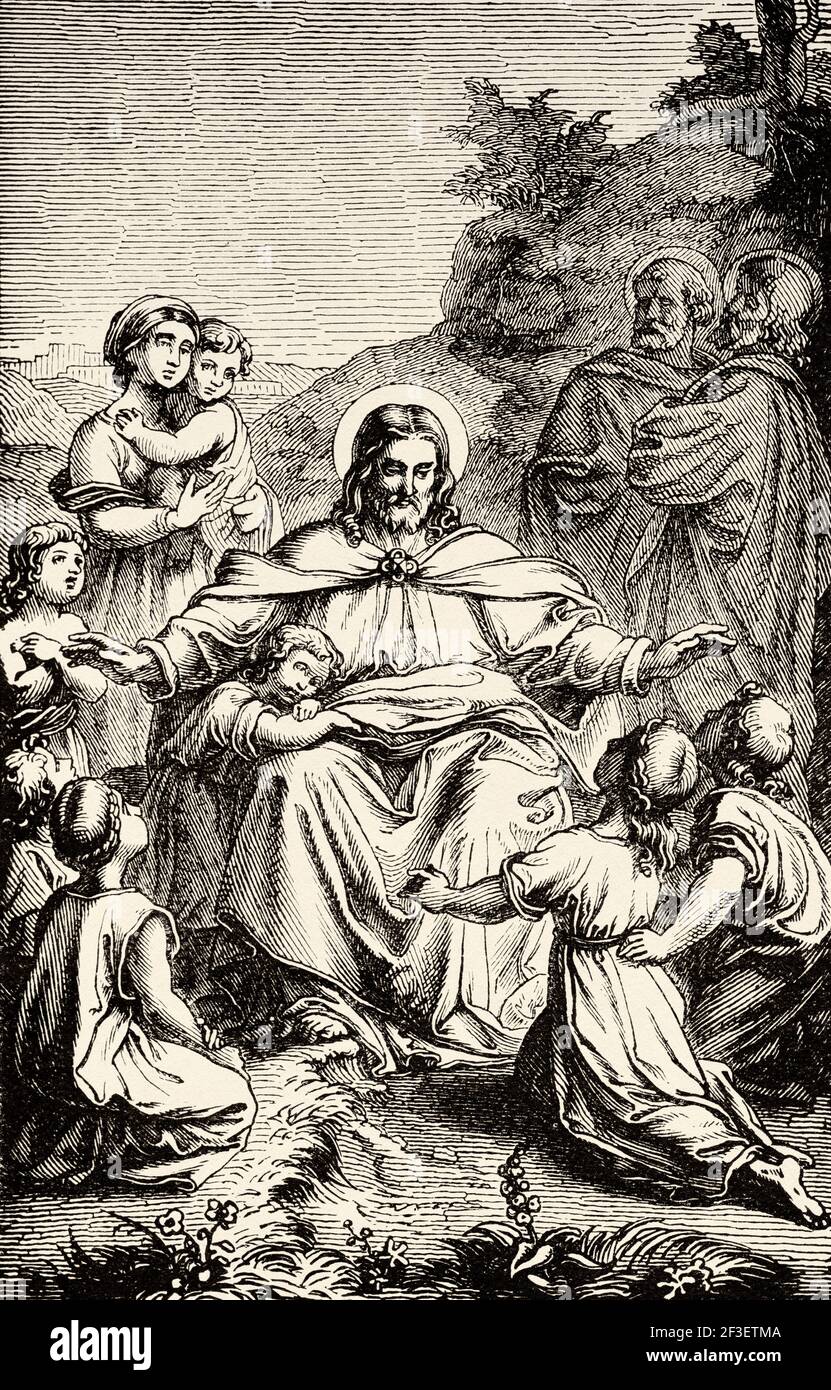 Christ Blessing the Little Children. New Testament, Old 19th century ...