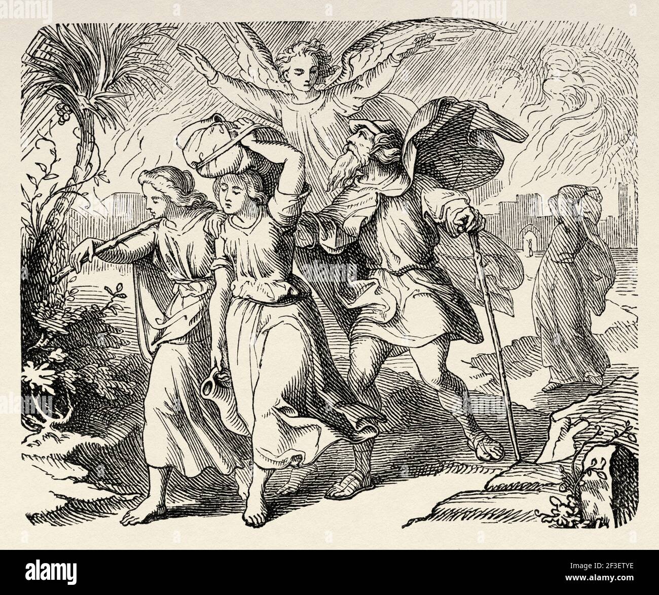 Lot fleeing Sodom, biblical story about destruction Sodom and Gomorrah ...